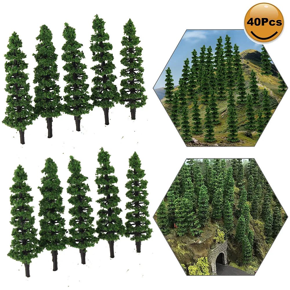 40pcs Model Train 1:87 Green Trees 70mm Ho Scale Tc70 Railway Modeling ...