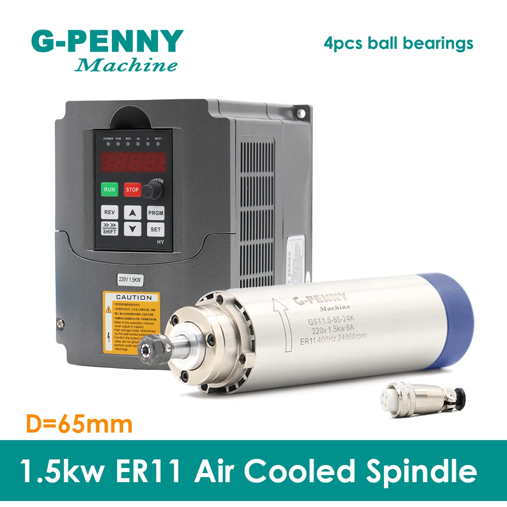 1.5kw Er11 Air Cooled Spindle Motor 220v/110v Diameter 65mm 4ball ...