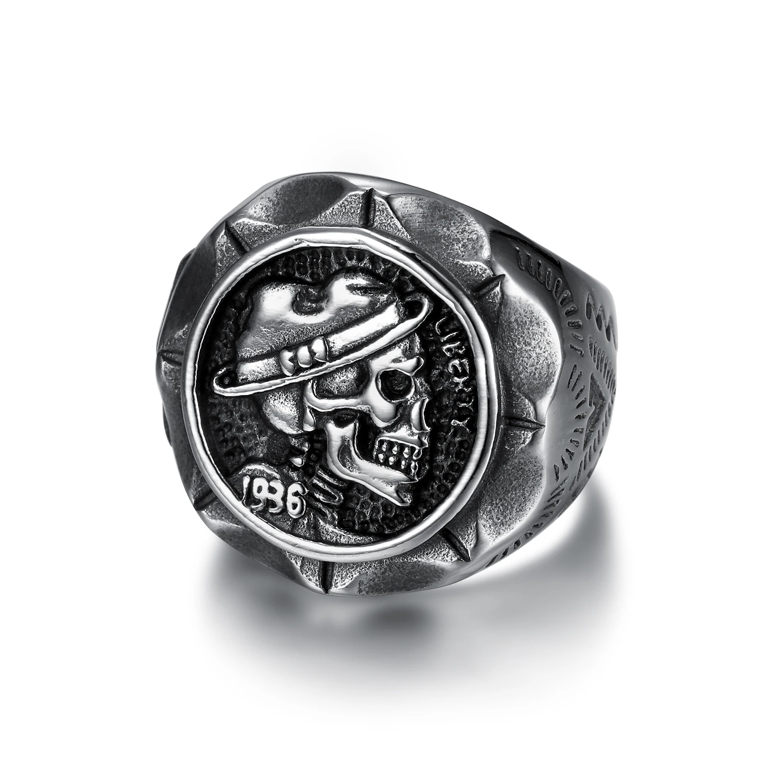 Size 7-15 Custom Retro Pirate Skull Ring For Men Stainless Steel Silver ...