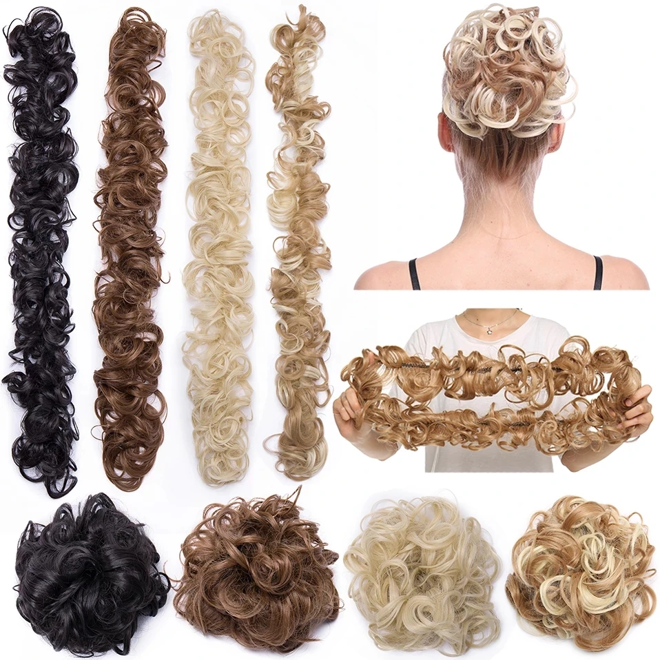 80cm Synthetic Chignon Messy Scrunchies Elastic Band Hair Bun Straight ...