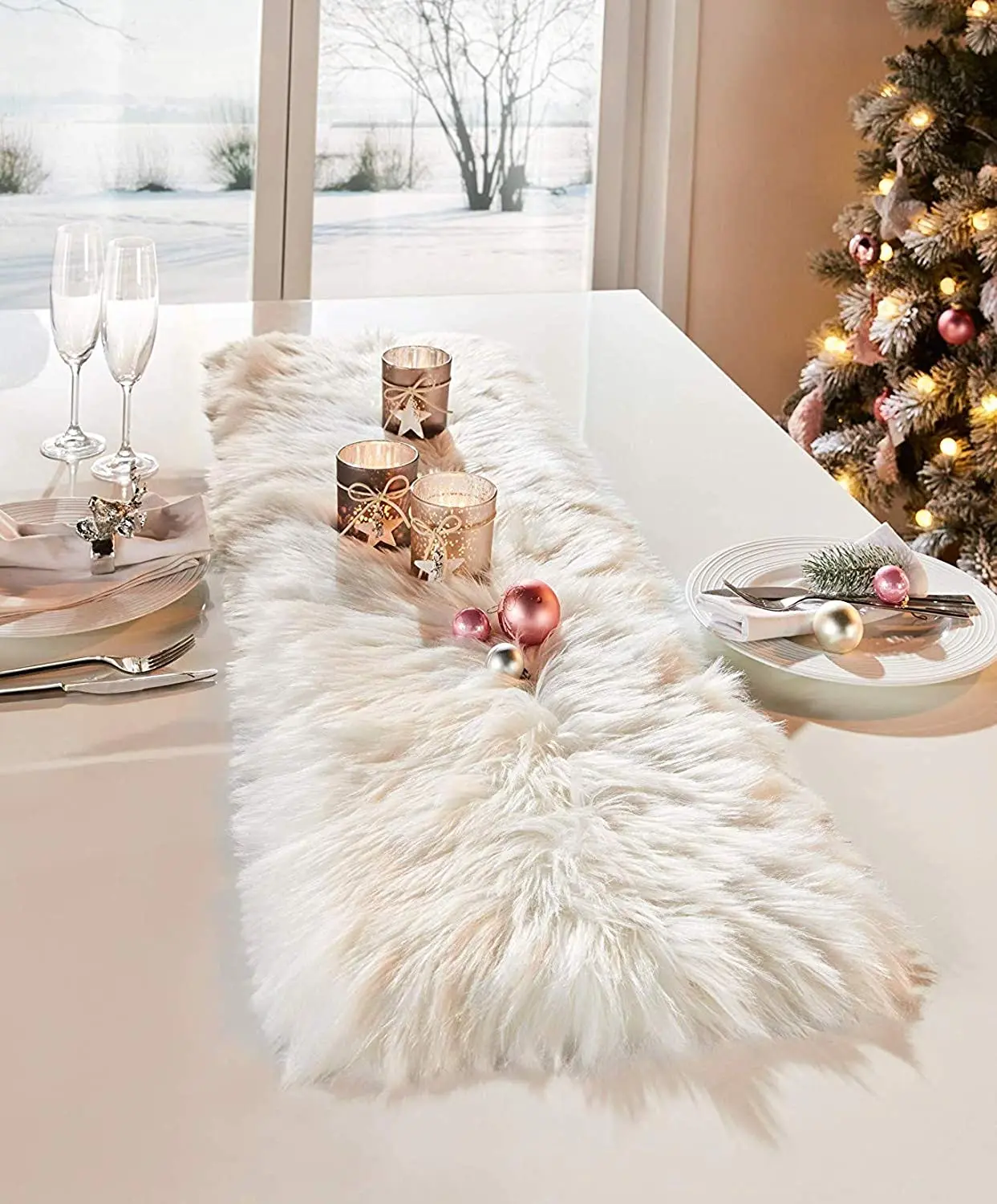 Luxury-Christmas-Table-Runner-Snowy-White-Faux-Fur-Table-Runner-for ...