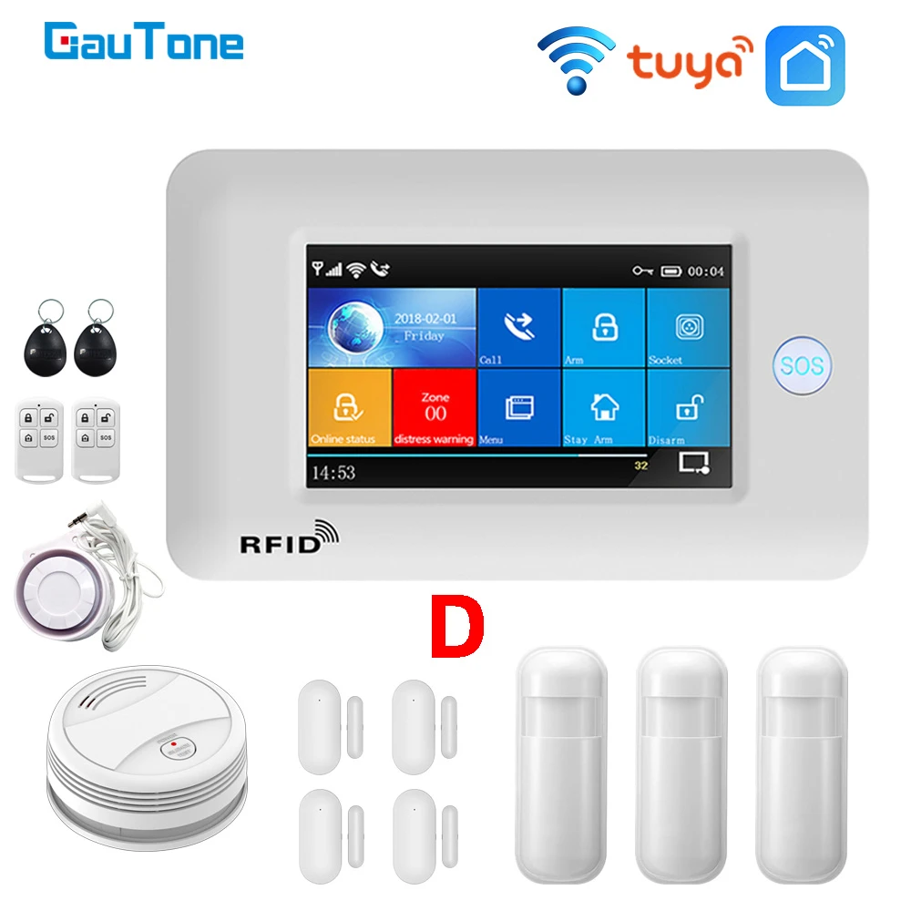 GauTone Wifi GSM Home Alarm System Burglar Security with Fire Smoke ...
