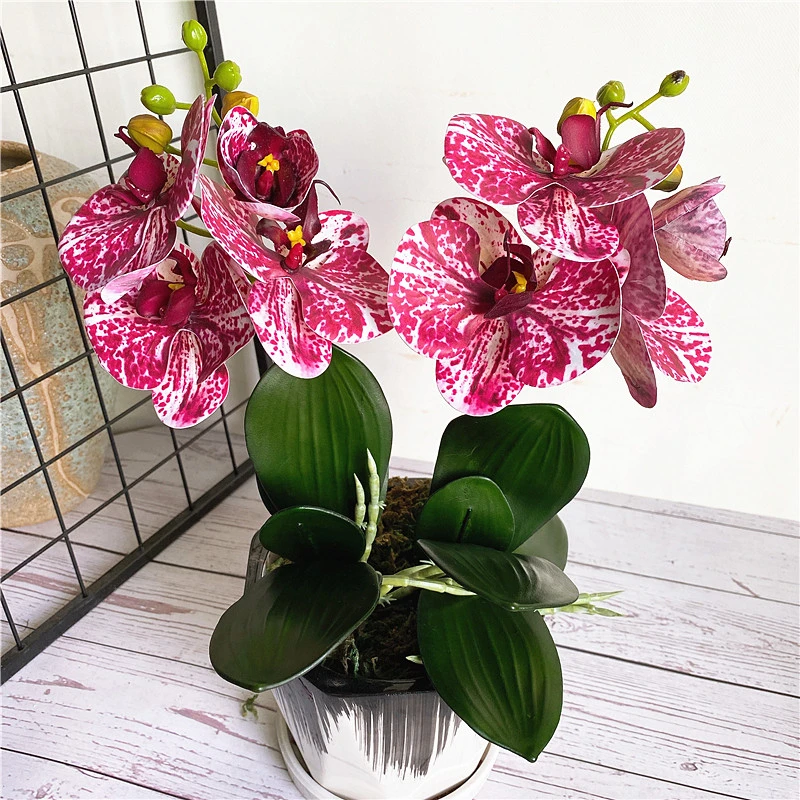 4Heads/branch Orchid mini branch with stem leaves Artificial Flowers ...
