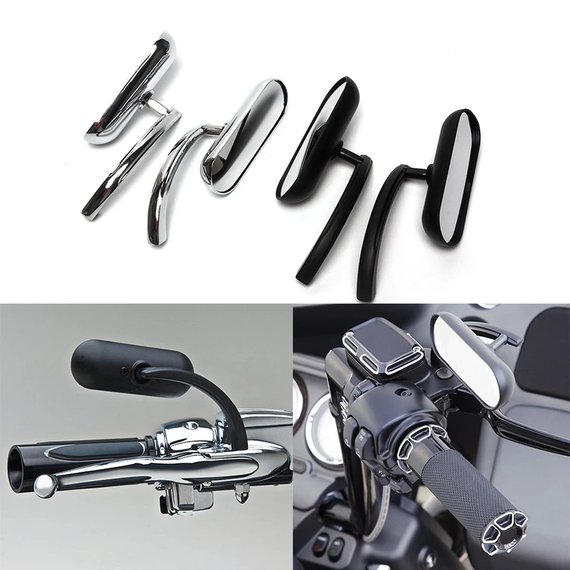 Motorcycle Mini Oval Rearview Mirror Chrome Black Motor Rear View