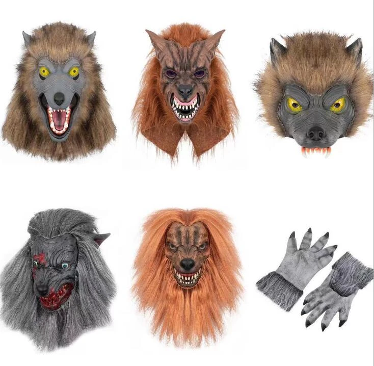 Anime Werewolf Masks Halloween Latex Rubber Cosplay Wolf Head Hair Mask ...