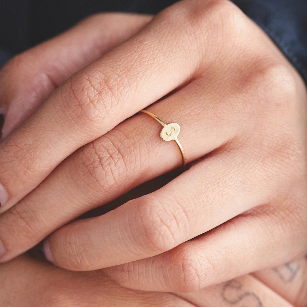 Dainty Letter Alphabet Statemen Ring Stacking Initial Ring Gold Plated Engraved Hand Stamped ...