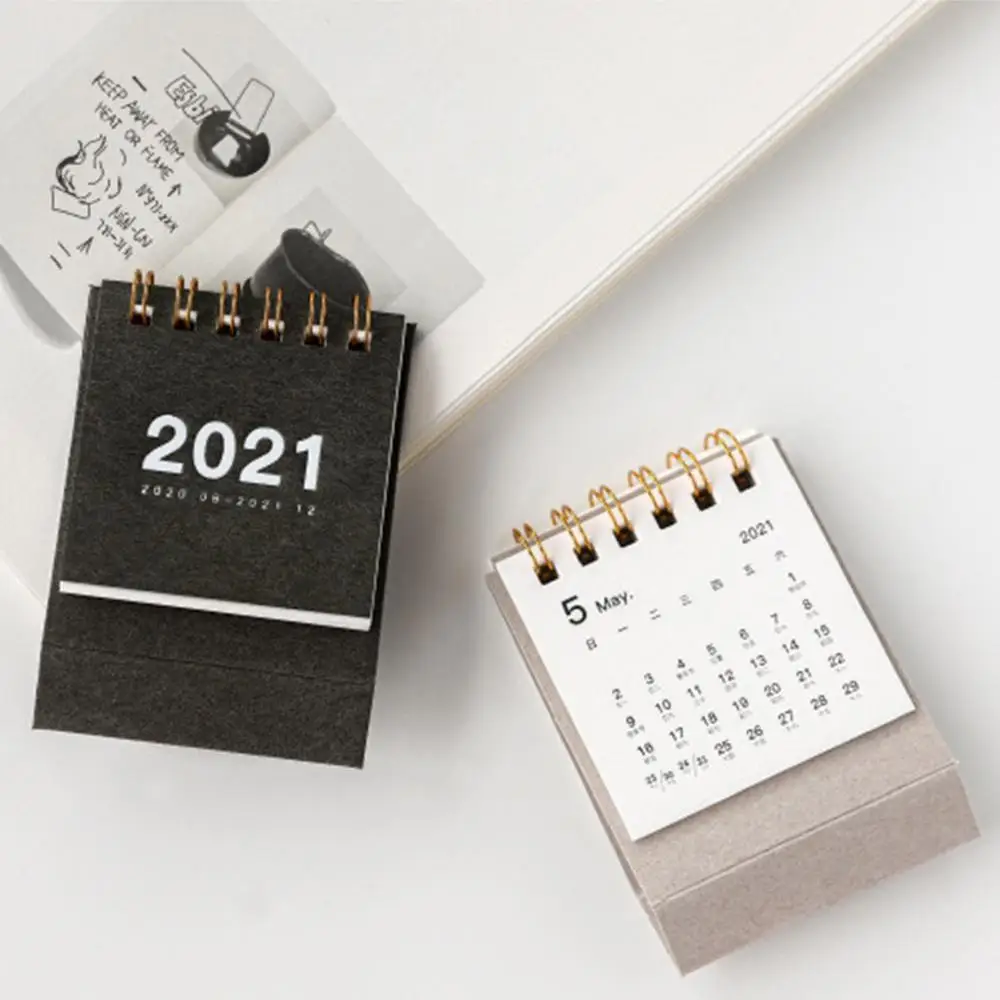 2021 Simple Mini Desktop Calendar Paper Cute Pocket Coil Calendar Book ...