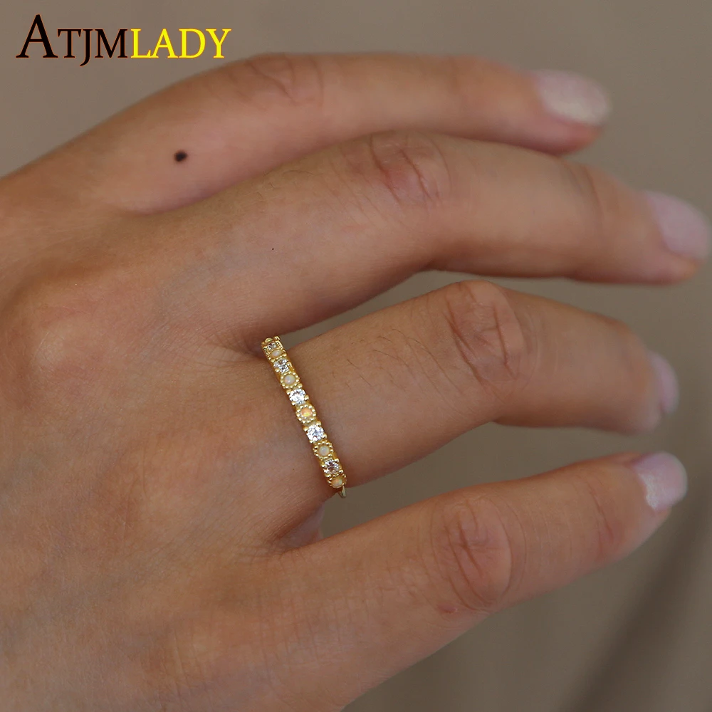 Tiny Delicate Gold Color Small Rings For Women Small Opal Cz Stone Girl ...