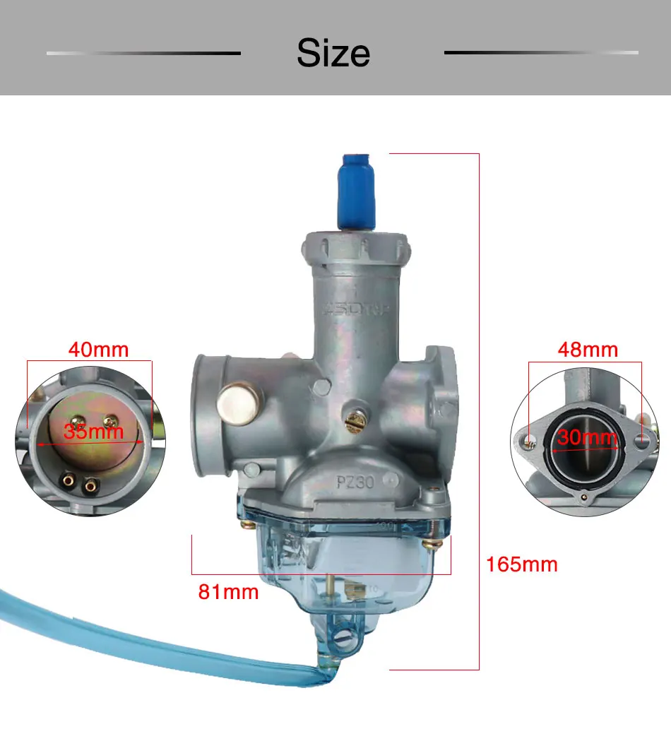 30mm Carb PZ30 Carburetor Power Jet with Nylon Float Bowl For 200cc 250cc Motocross Cable Choke ...