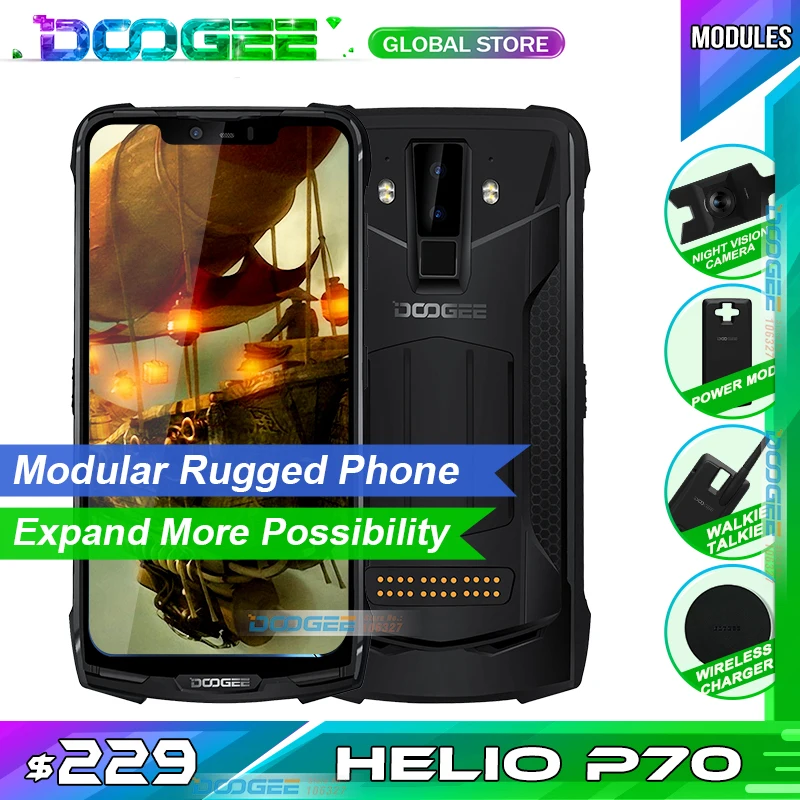 Doogee S90C модульный прочный мобильный телефон IP68 6,1" дисплей Helio P70 Восьмиядерный 4 Гб ...
