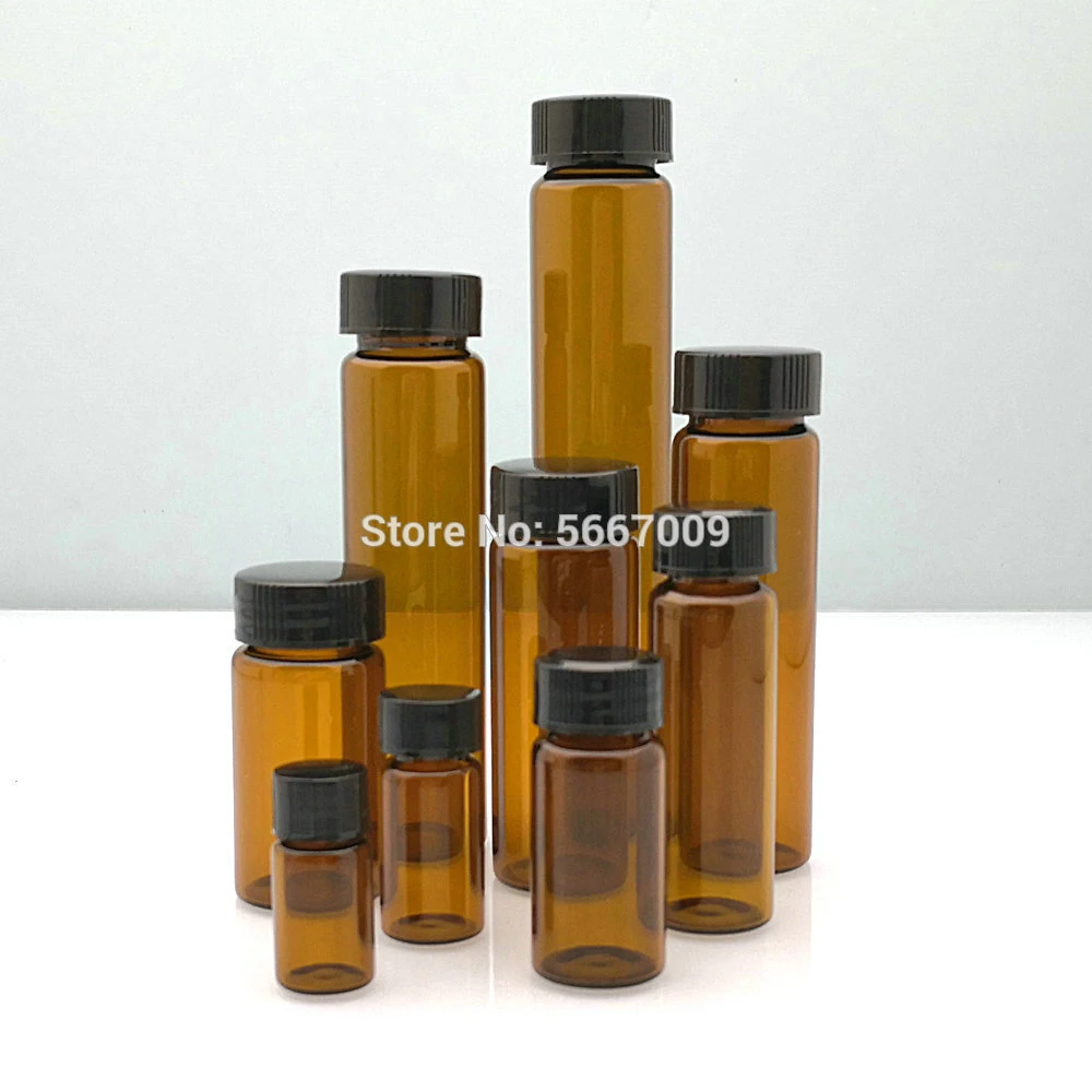 2ml to 60ml Amber Lab Glass sample bottles brown screw mouth essential ...