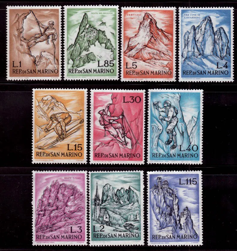 10Pcs-Set-New-San-Marino-Post-Stamp-1962-Mountaineering-Alpine-Snow ...