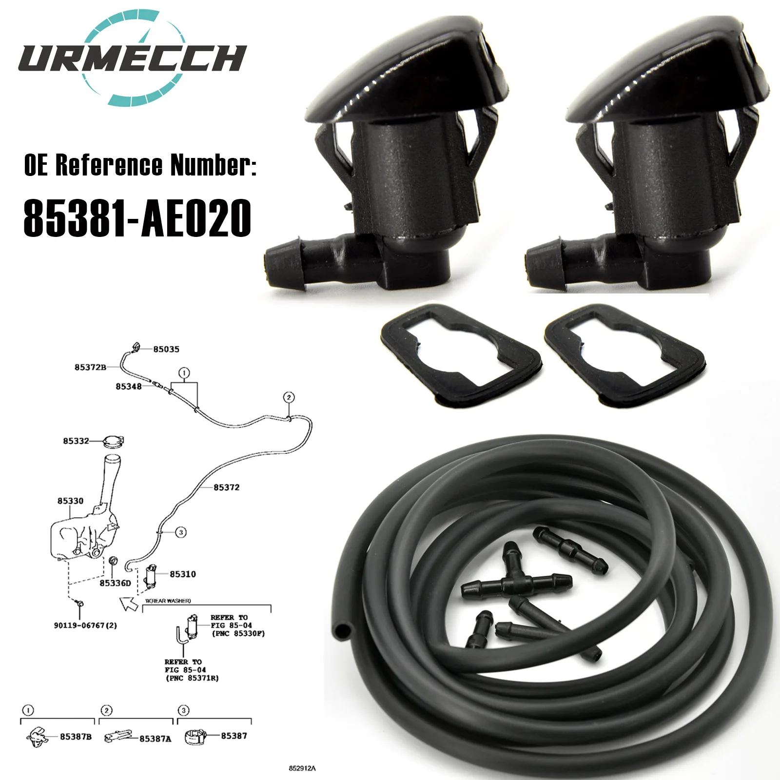 Windshield Wiper Water Spray Jet Washer Nozzles Fluid Hose for Toyota ...