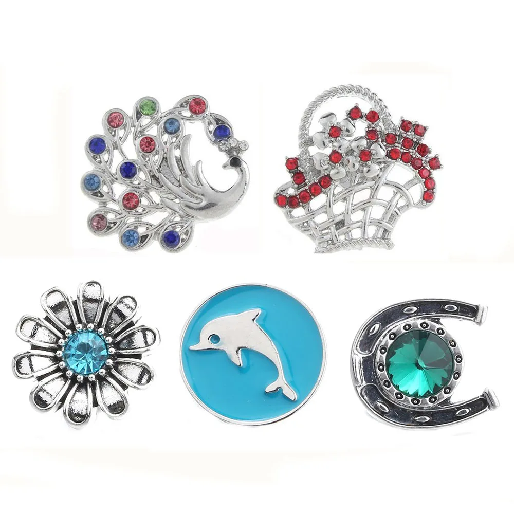 10pcs/lot New 18mm Snap Jewelry Mix Rhinestonef Lower Basket Peacock ...