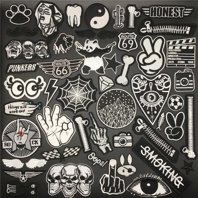 Black and White Embroideried Patches Stripes for Clothes Appliques Iron ...