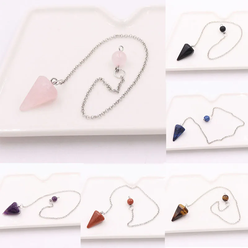 Fashion-Conical-Pendulum-Natural-Stone-Taper-Pendulums-Silver-Color ...