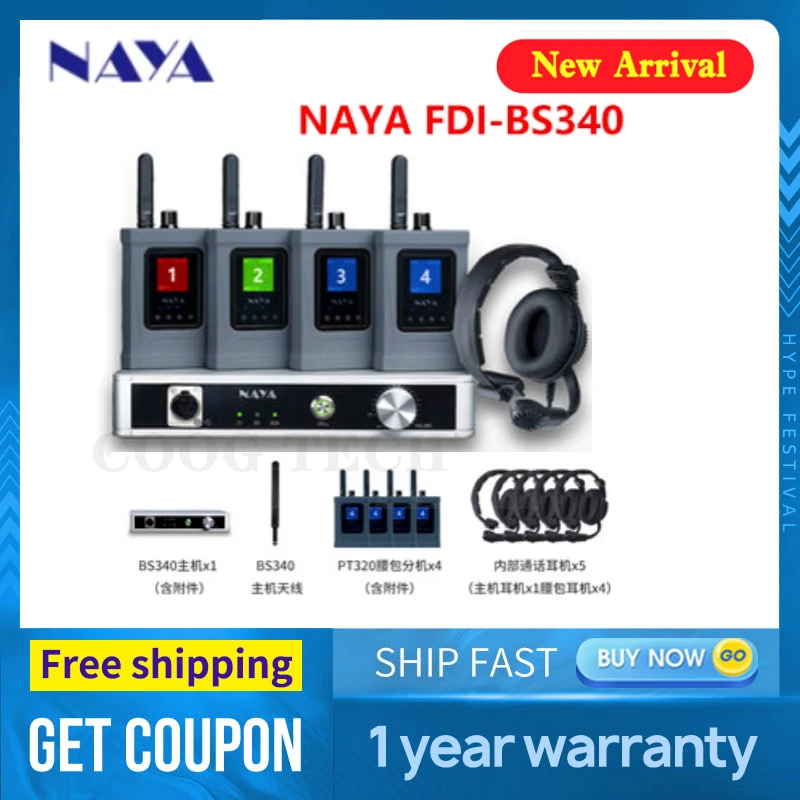 NAYA FDI BS340 Wireless Full duplex Intercom System 2000m transmit distance Support Switcher ...