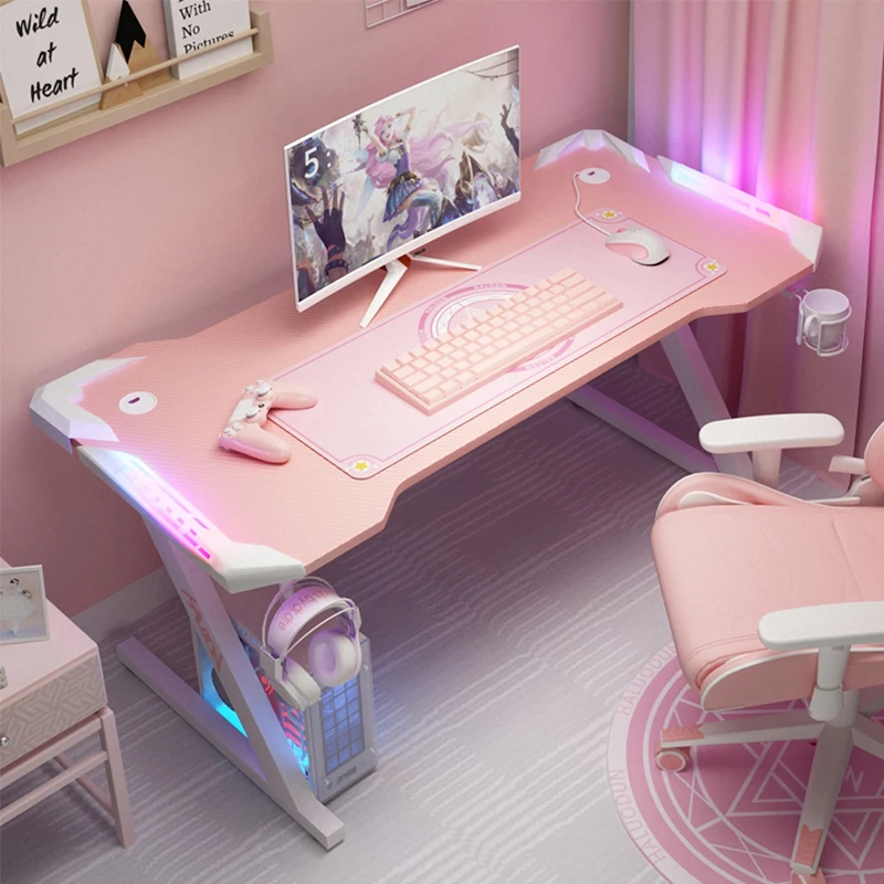 Pink streamer table desktop computer table family anchor cute girl game ...