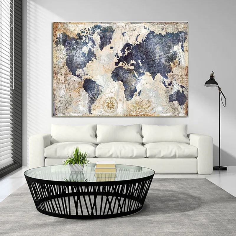 P-ster-de-mapa-del-mundo-Vintage-arte-de-pared-pintura-en-lienzo-imagen ...