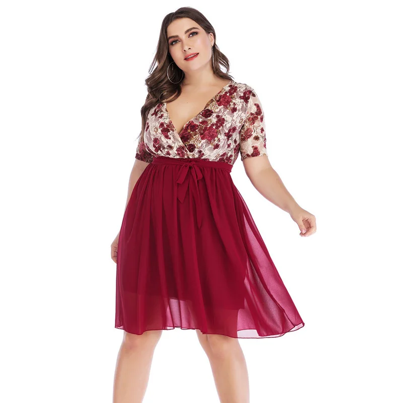 Wipalo, женское, плюс размер, с глубоким вырезом, короткий рукав, ТРАПЕЦИЕВИДНОЕ, летнее ...