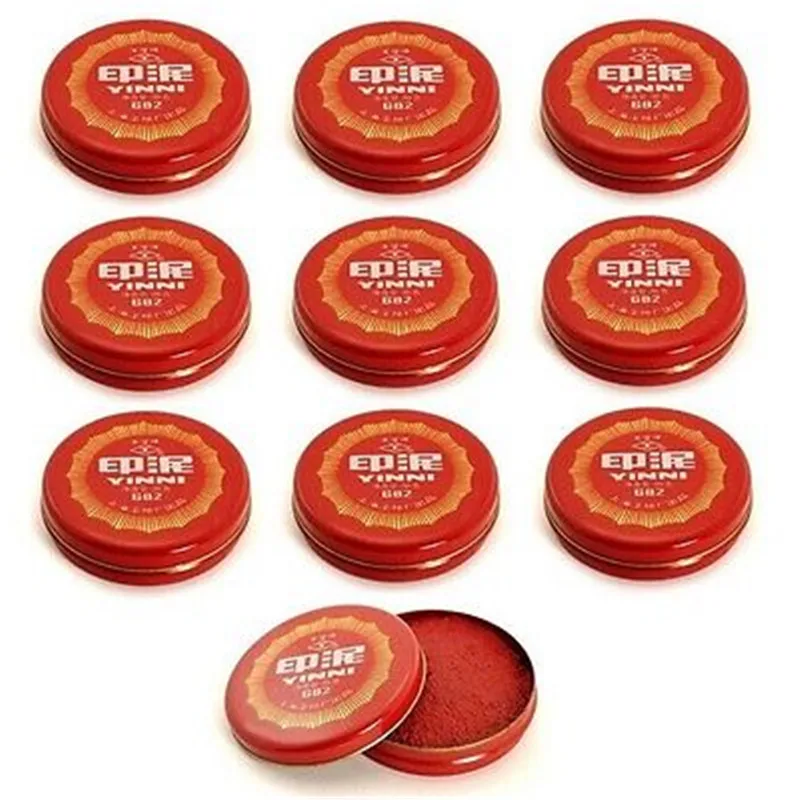 10 Pcs RED CALLIGRAPHY INK Round Tin Chinese Yinni Paste Stamp ...