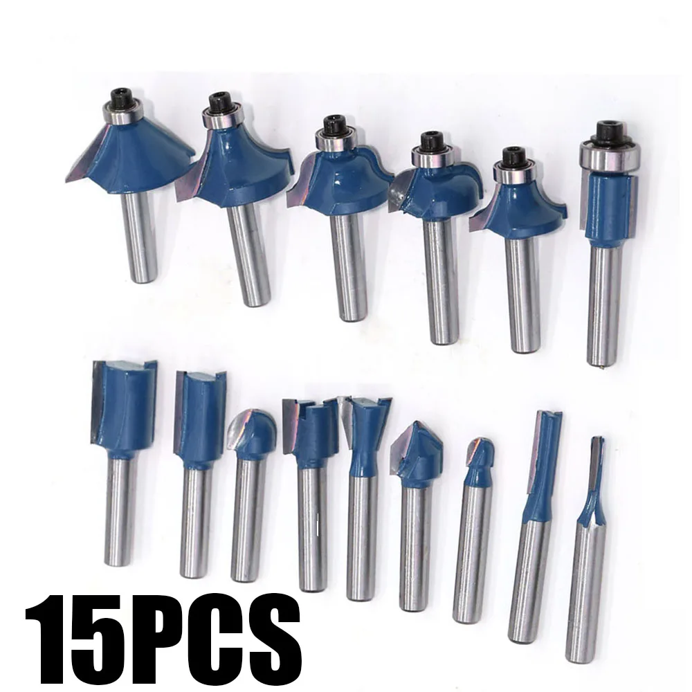 15pcs Shank Trimmer Ceaning Flush Trim Wood Router Bit Straight End ...