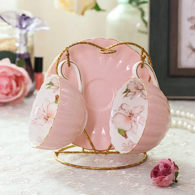 Pink-Porcelain-Coffee-Cup-and-Saucer-Set-200ML-English-Afternoon-Tea ...
