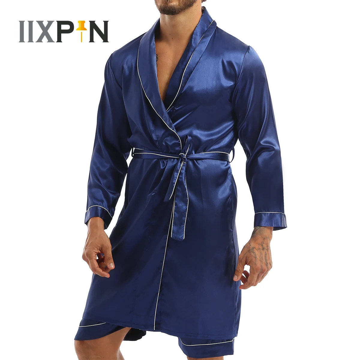 Spring-Summer-Thin-Mens-Pajamas-Solid-Long-Sleeves-Pyjamas-Night-Robe ...