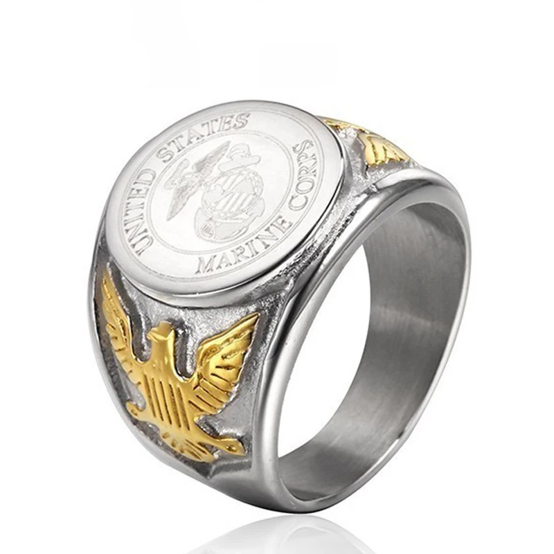 Silver-Color-Gold-US-Eagle-Border-Stainless-Steel-Mens-Military-Ring ...