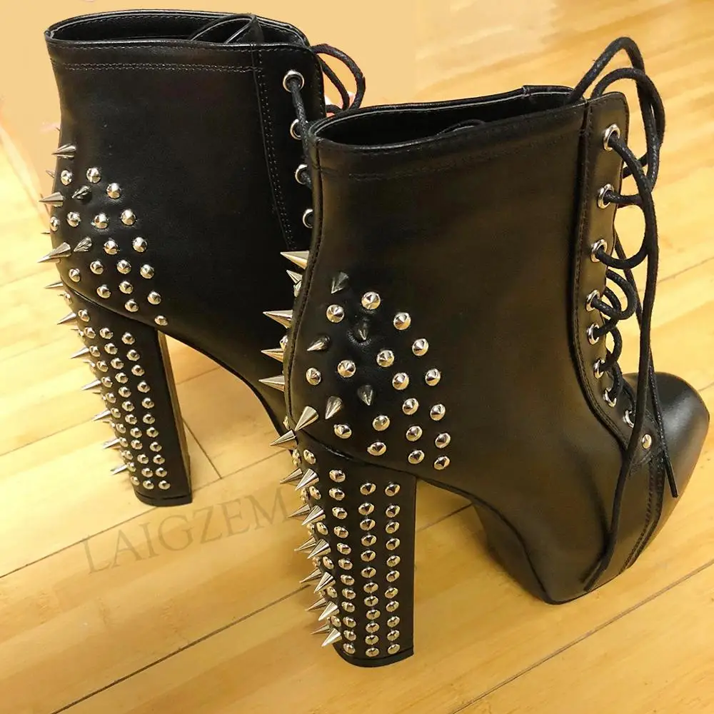 LAIGZEM-Studded-Women-Ankle-Platform-Booties-Chunky-High-Heels-Punk ...