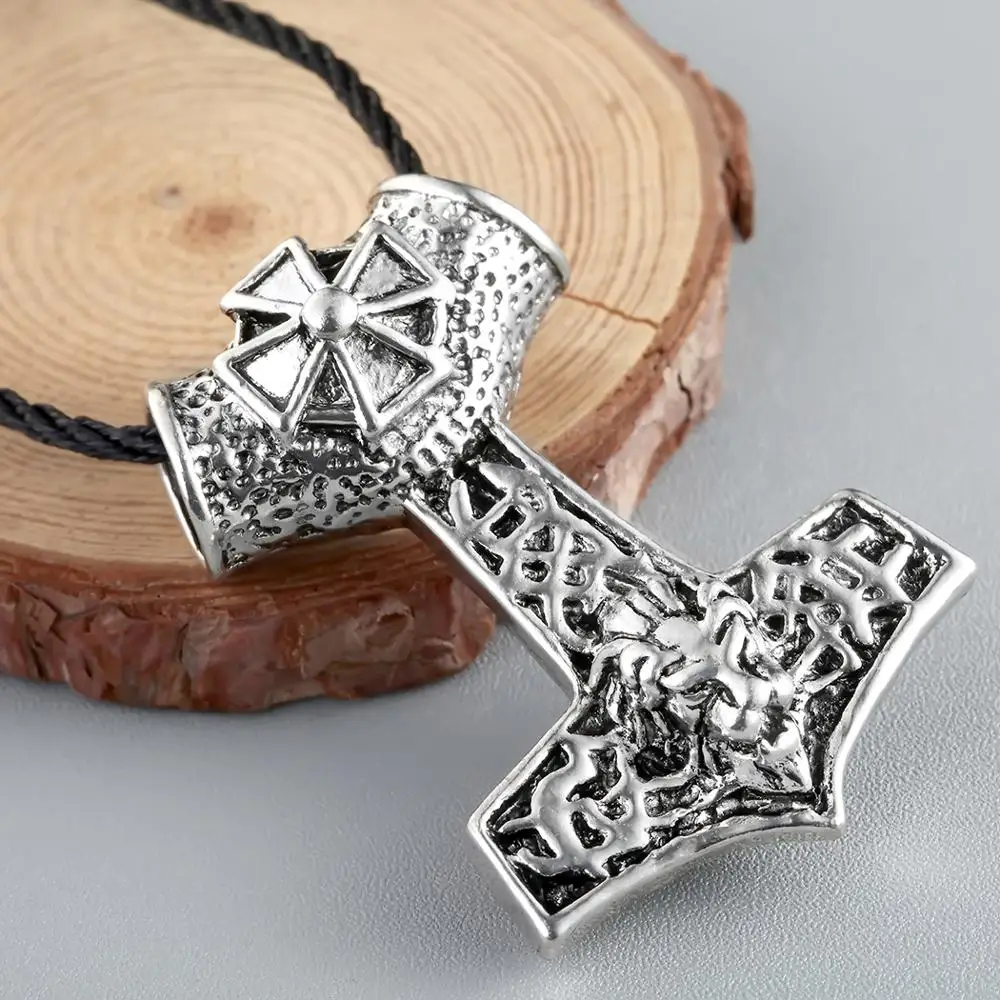QIAMNI Thors Hammer Mjolnir Viking Lion Cross Amulet Pendant Necklace ...