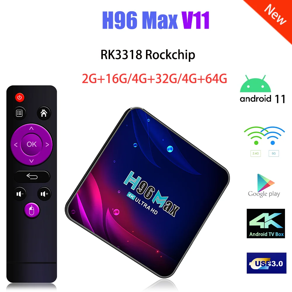 New H96 Max V11 Smart TV Box Android 11 16G/32G/64G ROM 2.4G 5G Wifi 4K ...