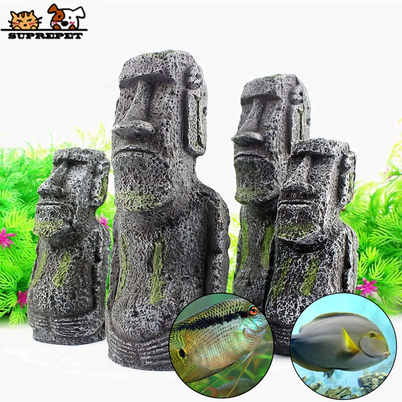 SUPREPET Ancient Mystery Moai Stone Aquarium Decoration Fish Tank ...