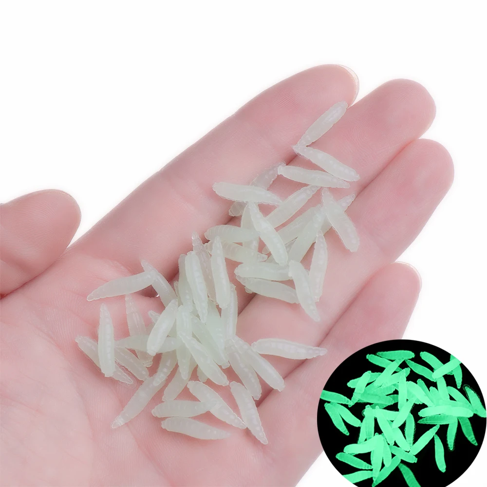 50Pcs/Bag 1.6cm Fishing Lure Maggot Grub Soft Baits Worms Ivory Beige ...