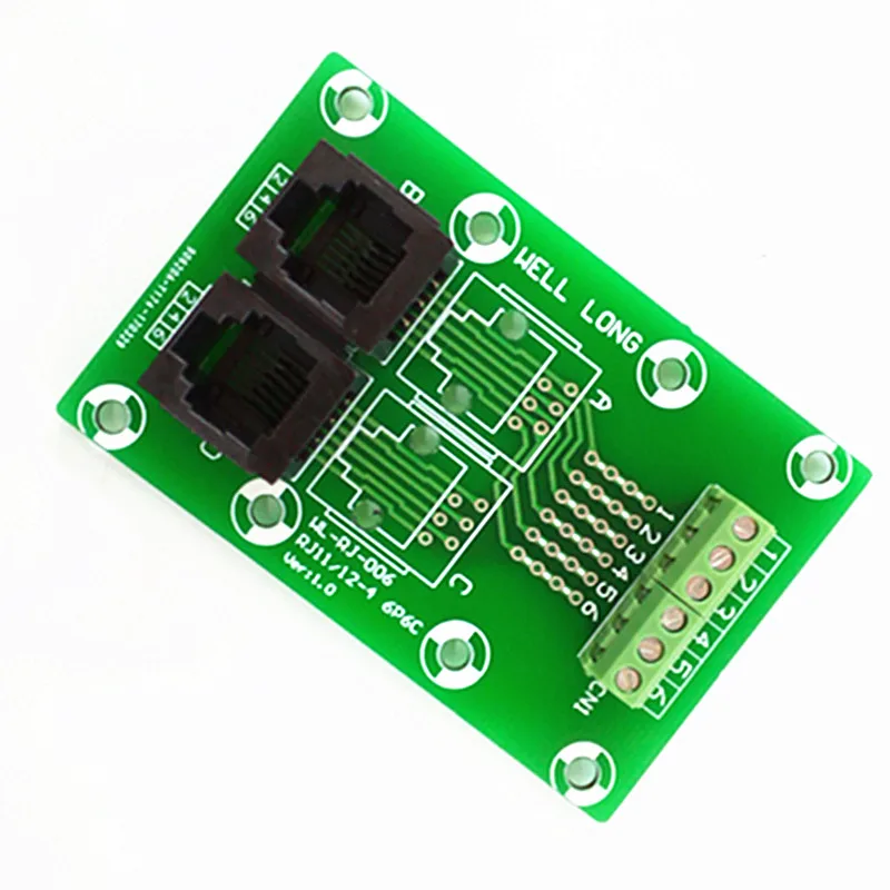 RJ11/RJ12 6P6C Jack 2-Way Buss Breakout Board, клеммный блок, разъем