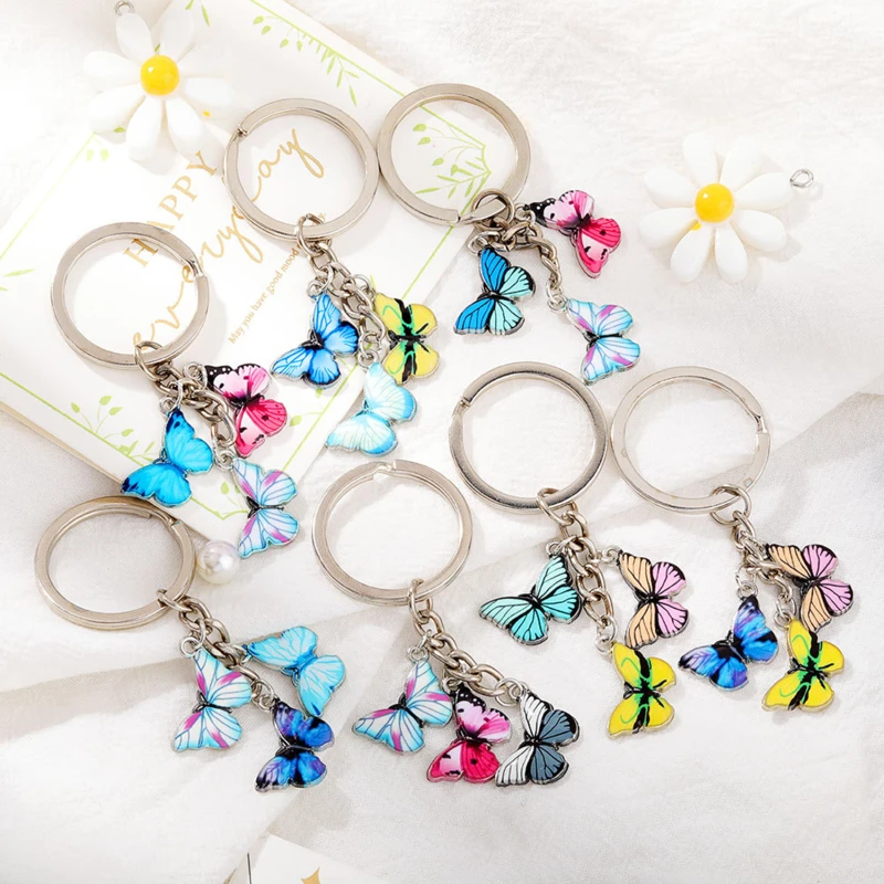 Double Butterfly Keychain Colorful Butterfly Key Chain Ring Holder ...