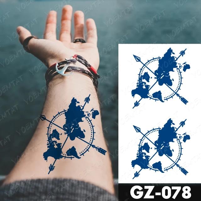 World Map Tattoo Wrist White Ink