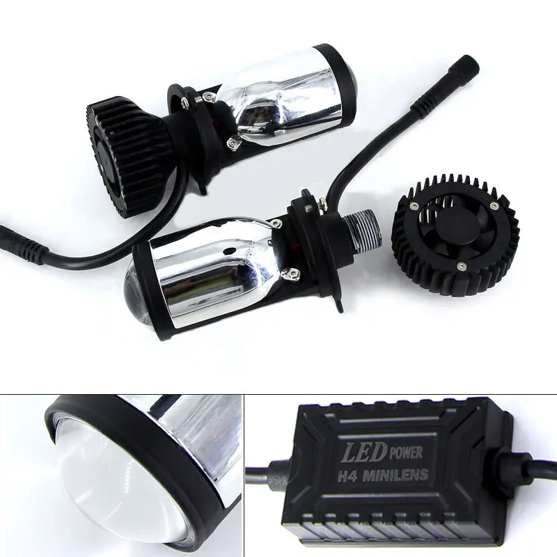 H4 LED Bulb with Mini Projector Lens H4 LED Conversion Kit 9600LM ...