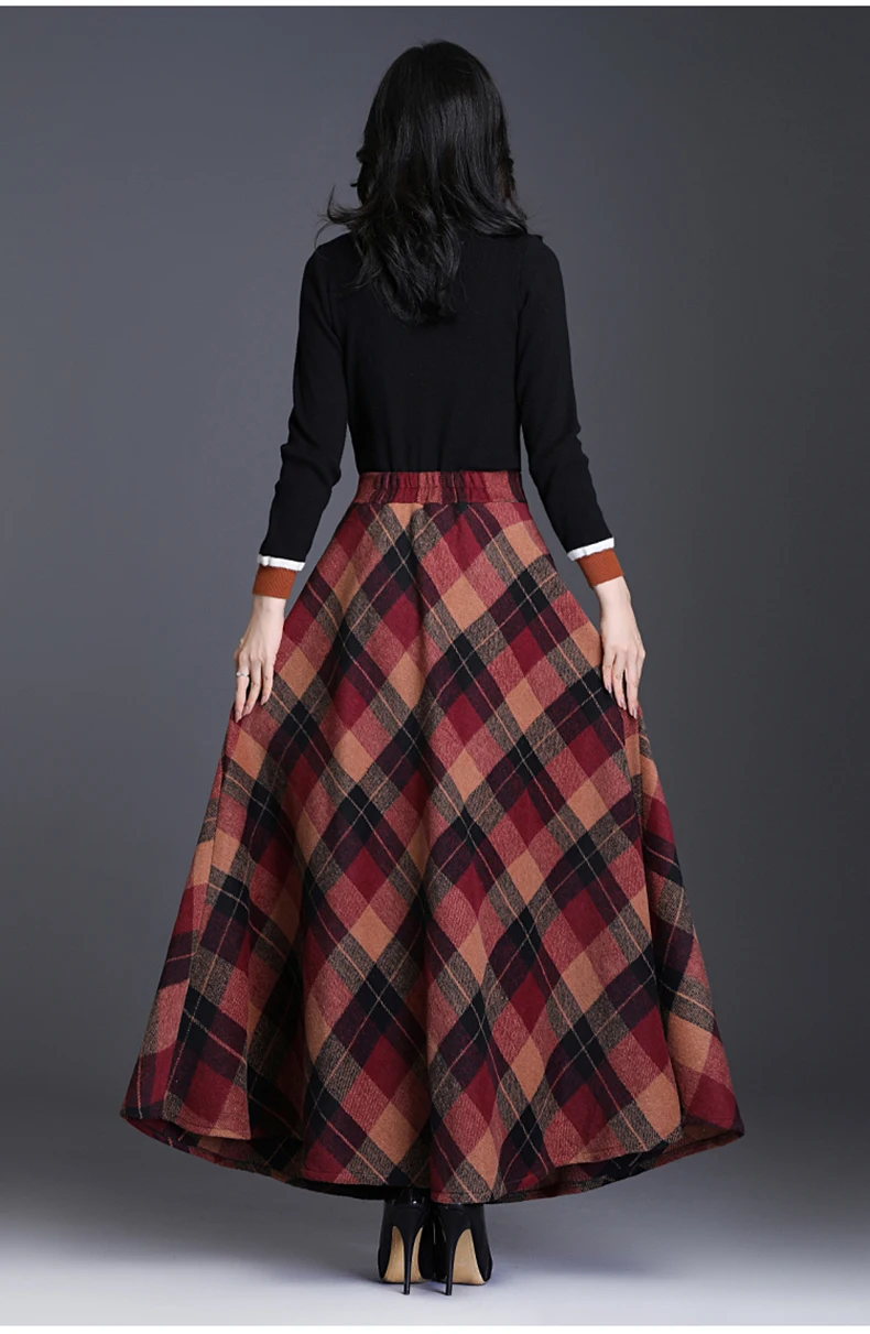 High Waist Woolen Skirts Women Winter Fashion Streewear Wool Long Pleated Skirt Casual Ladies ...