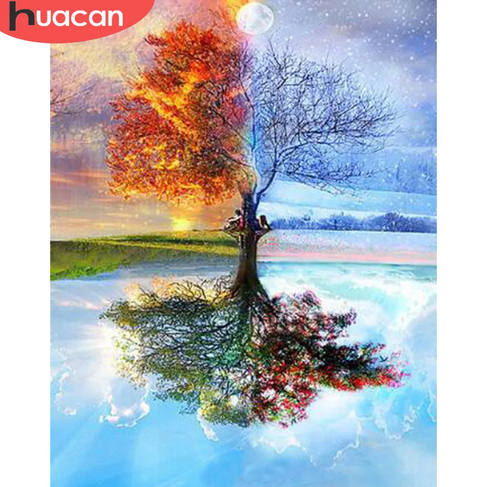 HUACAN DIY Ölgemälde Baum Landschaft Bilder Durch Zahlen Vier Jahreszeiten Landschaft Kits ...