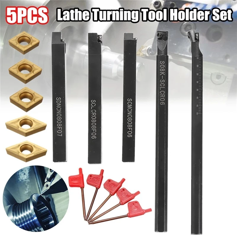 5pcs 8mm Shank Indexable Lathe Turning Tool Holder With Ccmt060204 Dcmt070204 Carbide Inserts ...