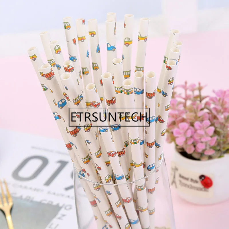 100sets Cartoon Car Paper Straw for Kids Wedding Birthday Picnic Party ...