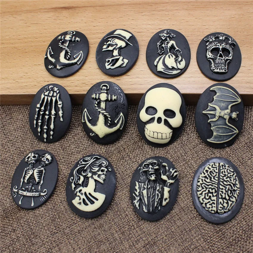 10pcs-FlatBack-Resin-Pattern-Terror-Skull-Flower-Animal-Cameos ...
