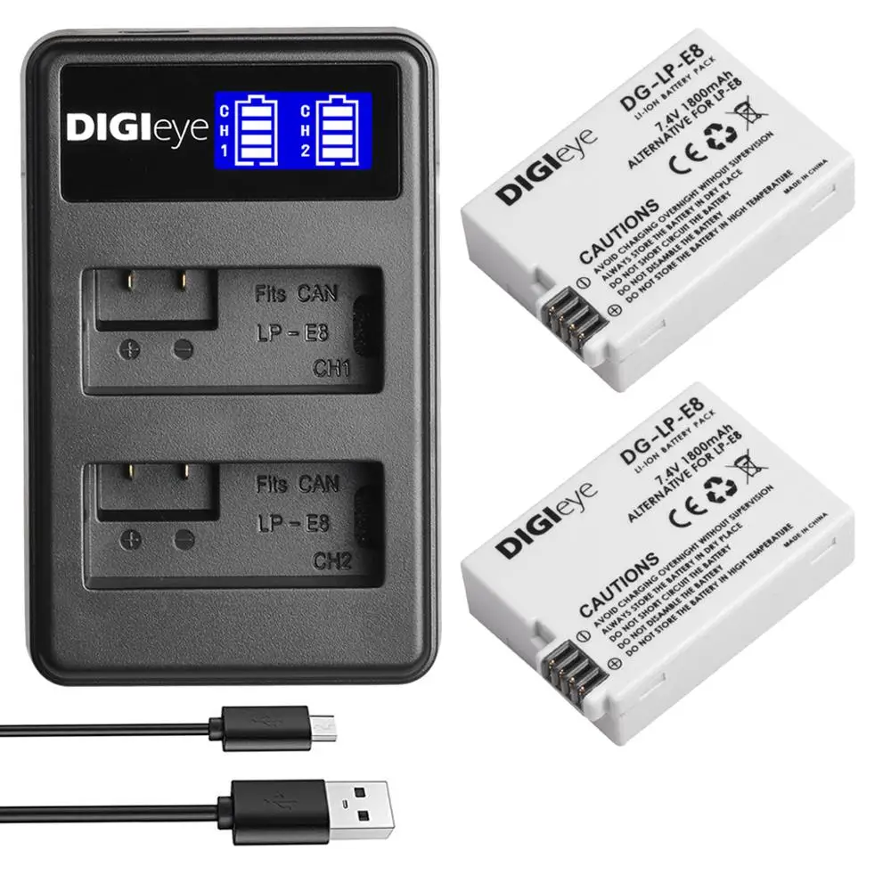 2X LP E8 LP E8 batteries + LCD Dual USB Charger for Canon Rebel T3i T2i ...