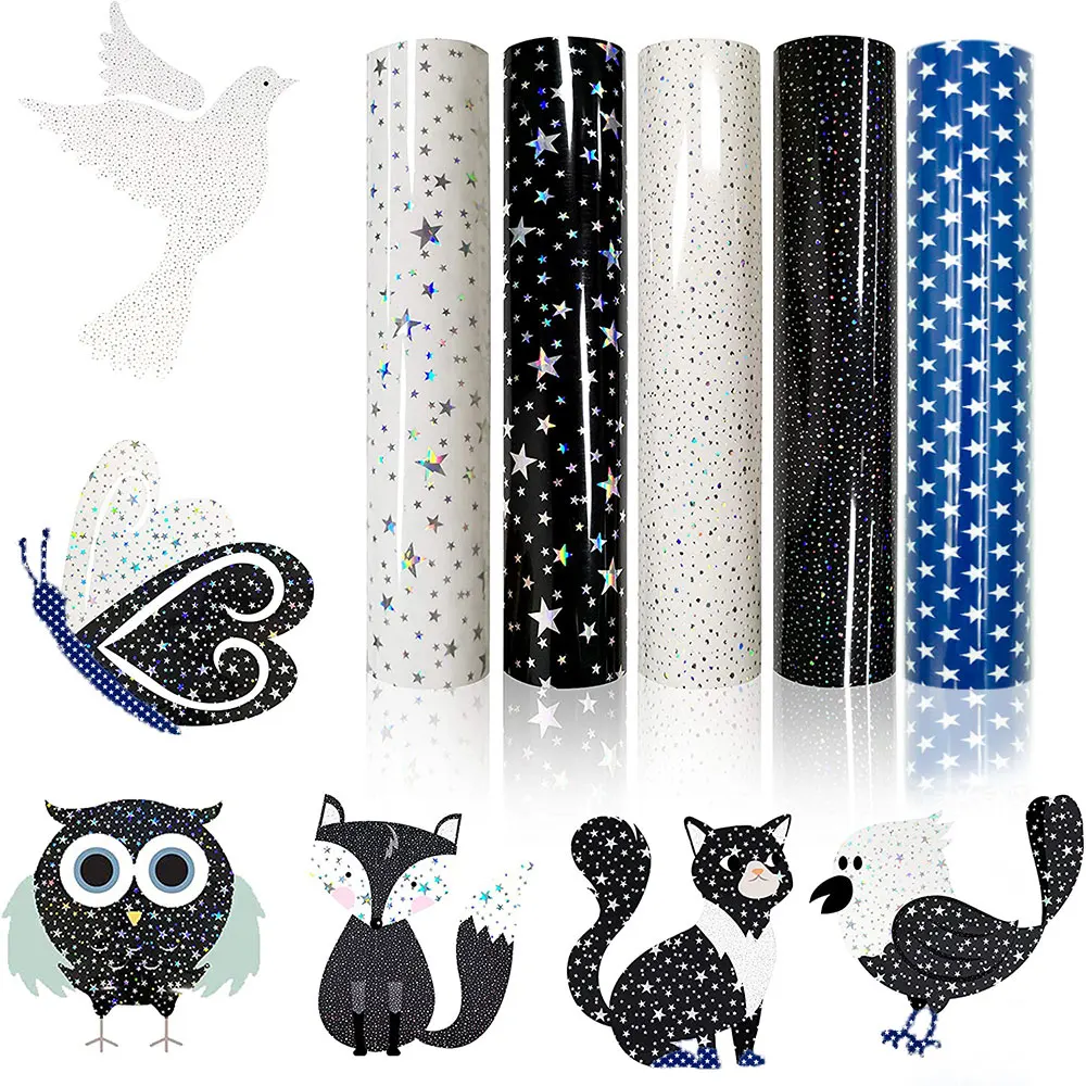 Heat-Transfer-Vinyl-5pcs-Black-and-White-HTV-12-x10-Laser-Stars-Dots ...