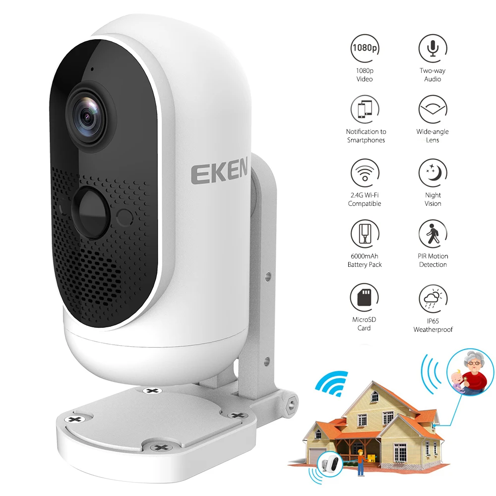 Eken argus wifi ip câmera recarregável alimentado por bateria ao ar ...