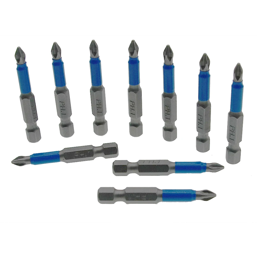 10pcs/set 50mm Anti Slip Screwdriver Bits Magnetic Single Head PH1 S2 Steel Electric Tool ...
