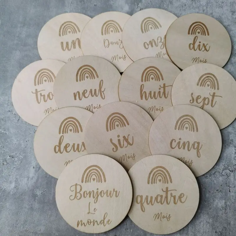 13pcs-french-rainbow-Baby-Monthly-Milestone-Cards-Wooden-Newborn-Baby ...