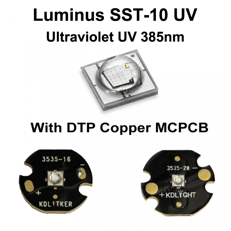 Luminus SST 10 UV 385nm Ultraviolet UV LED Emitter With 10mm / 16mm / 20mm DTP Copper MCPCB 1 pc ...