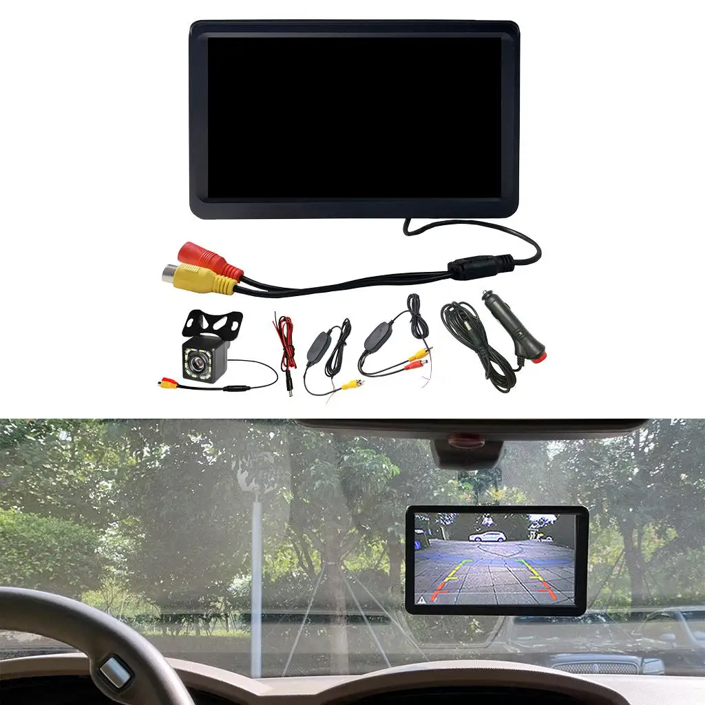 7" Backup LCD Car Monitor 2.4G Wireless Vehicles Truck 12 LED Camera ...